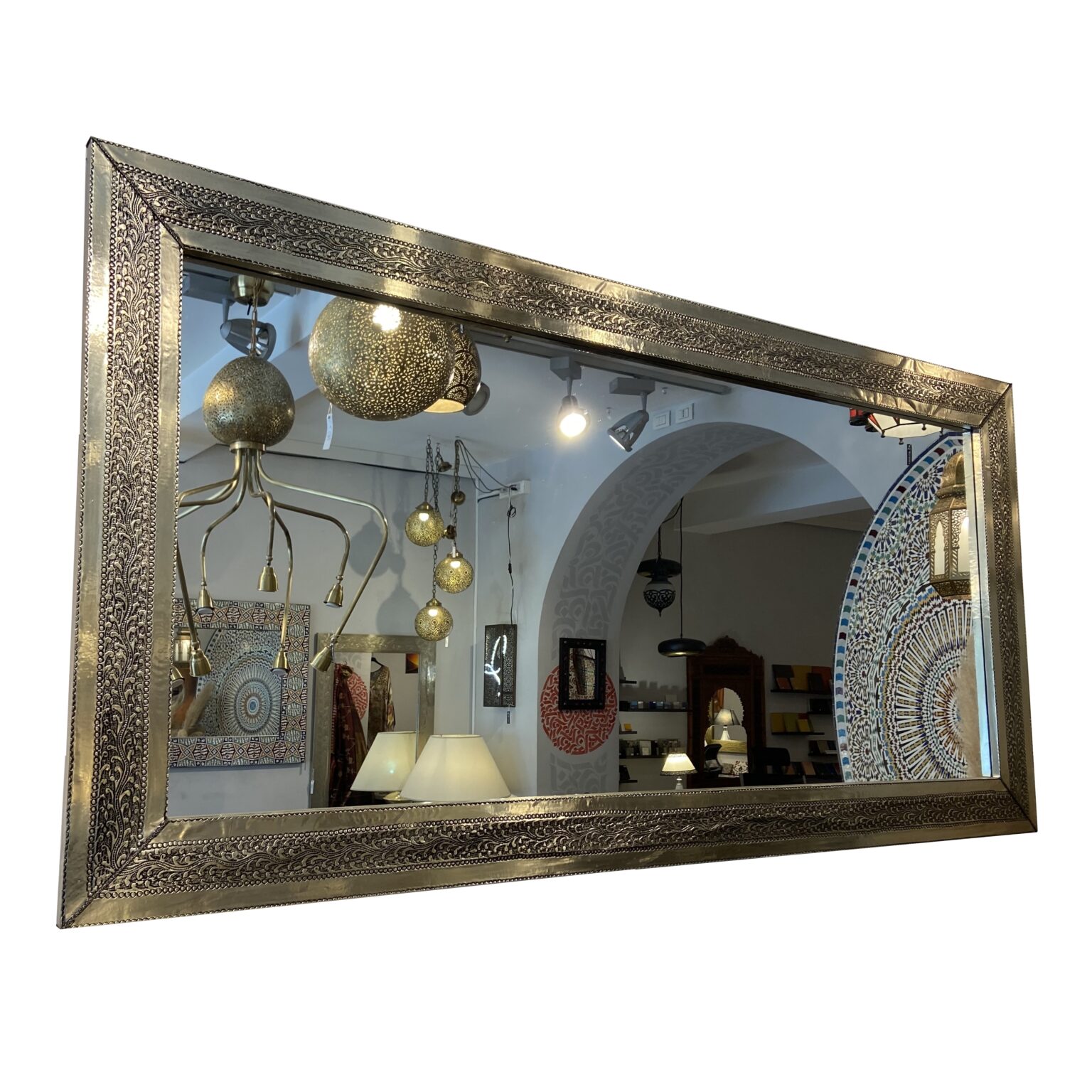 Silver-plated metal mirrors inlaid brass frames handmade milan